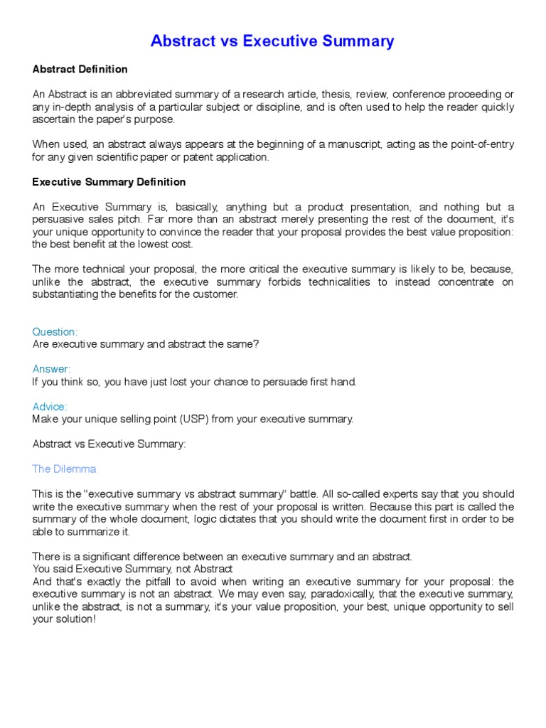 Abstract Vs Executive Summary | Persuasion | Epistemology