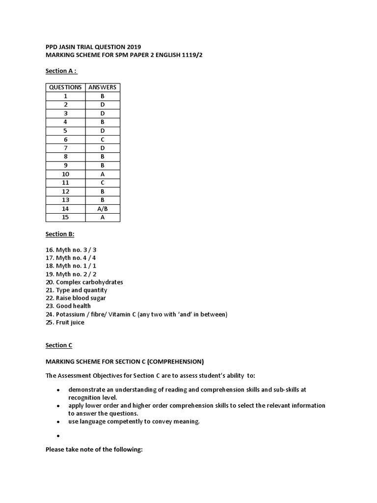 SPM TRIAL 2019 - Melaka - Answer Scheme P2 PDF | PDF | Reading ...