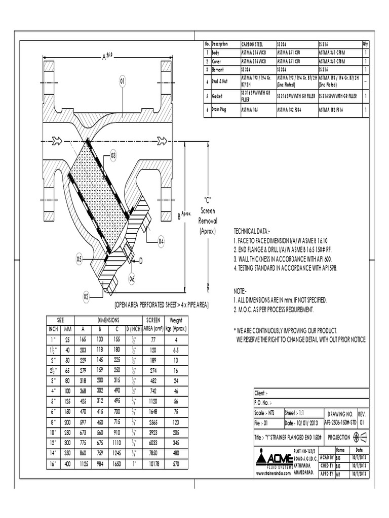 "Y Strainer Flanged End 150# Specifications" | PDF | Industrial ...