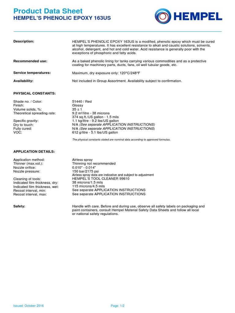 PDS HEMPELS PHENOLIC EPOXY 163US en-US | PDF | Epoxy | Paint