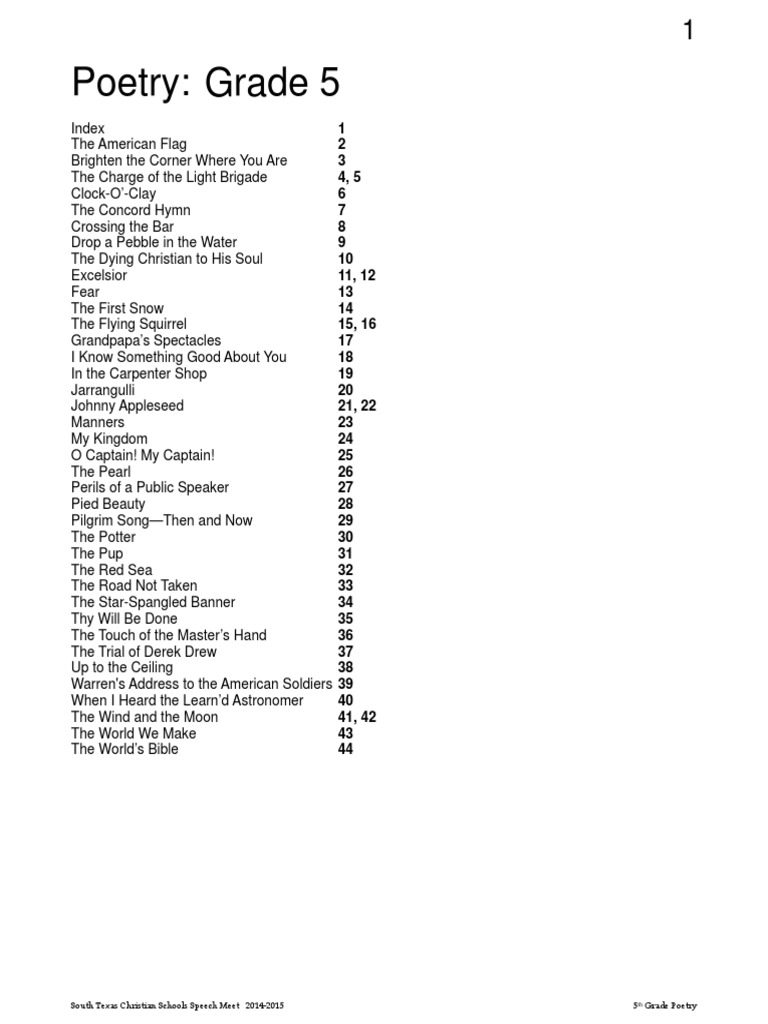 Poetry 5th Grade | PDF