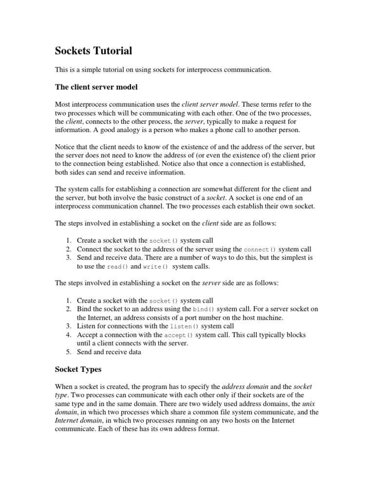 Sockets Tutorial: The Client Server Model | PDF | Network Socket | Port (Computer Networking)