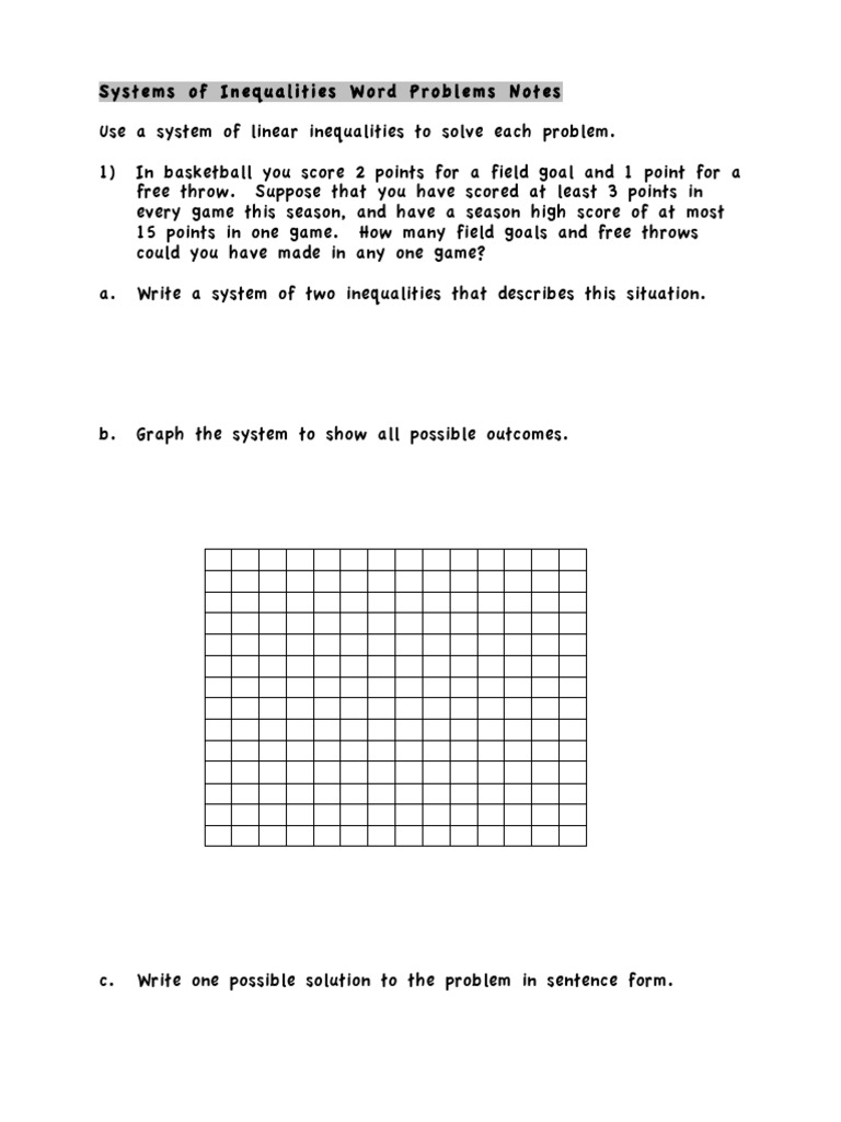 Systems of Inequalities Word Problem Worksheet | PDF | Mathematical ...