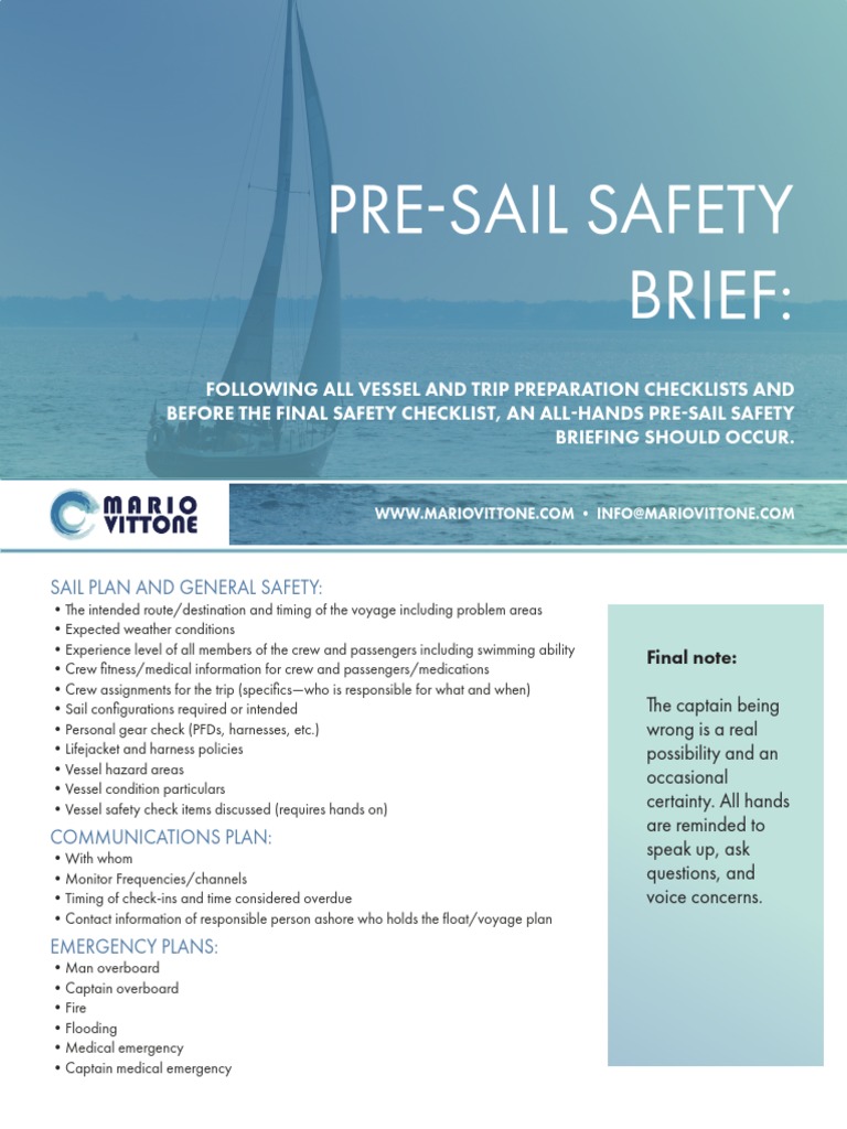 Pre-Sail Safety and Emergency Plan | PDF