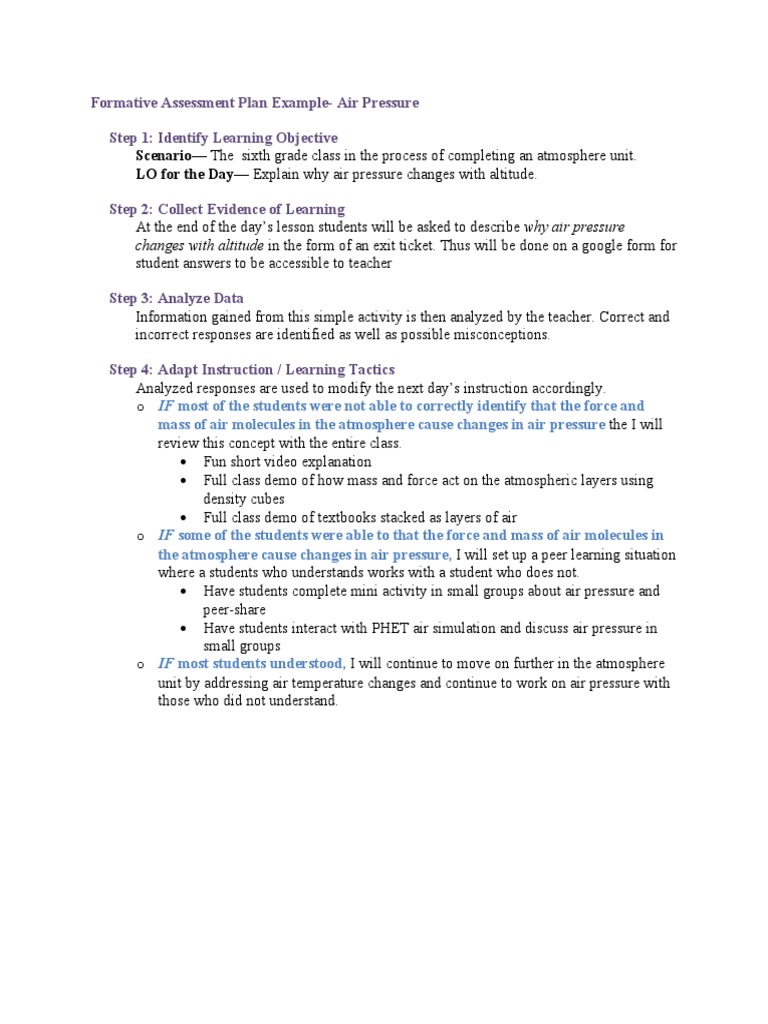 Formative Assessment Plan Example | PDF