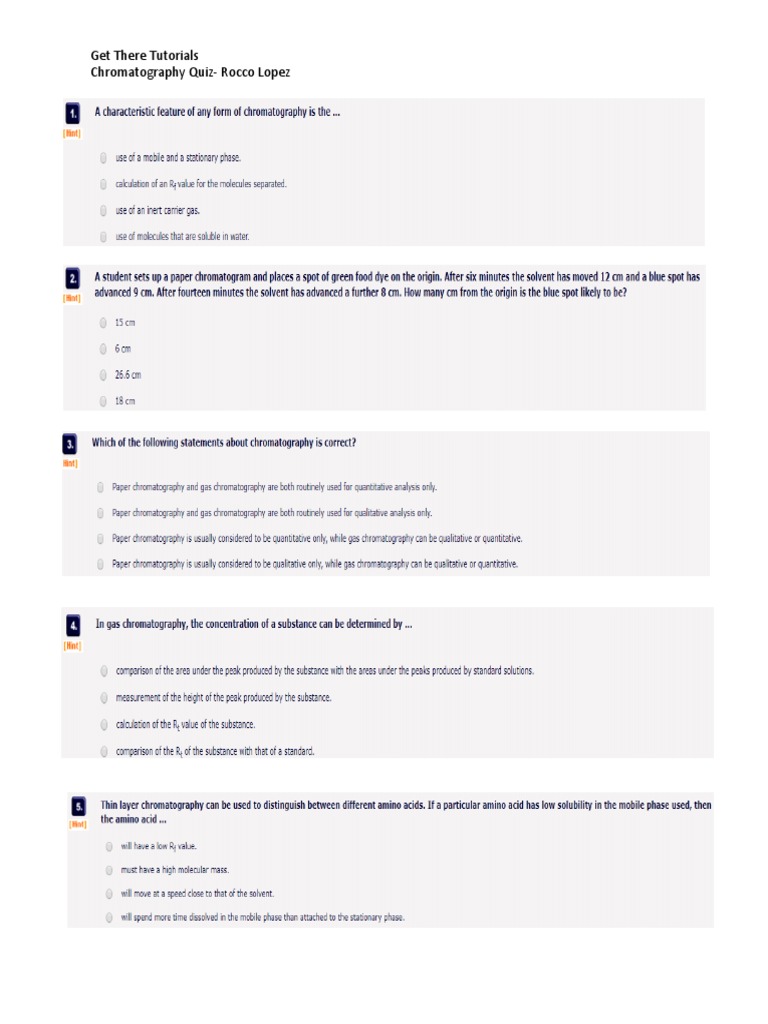 Chromatography Quiz PDF | PDF