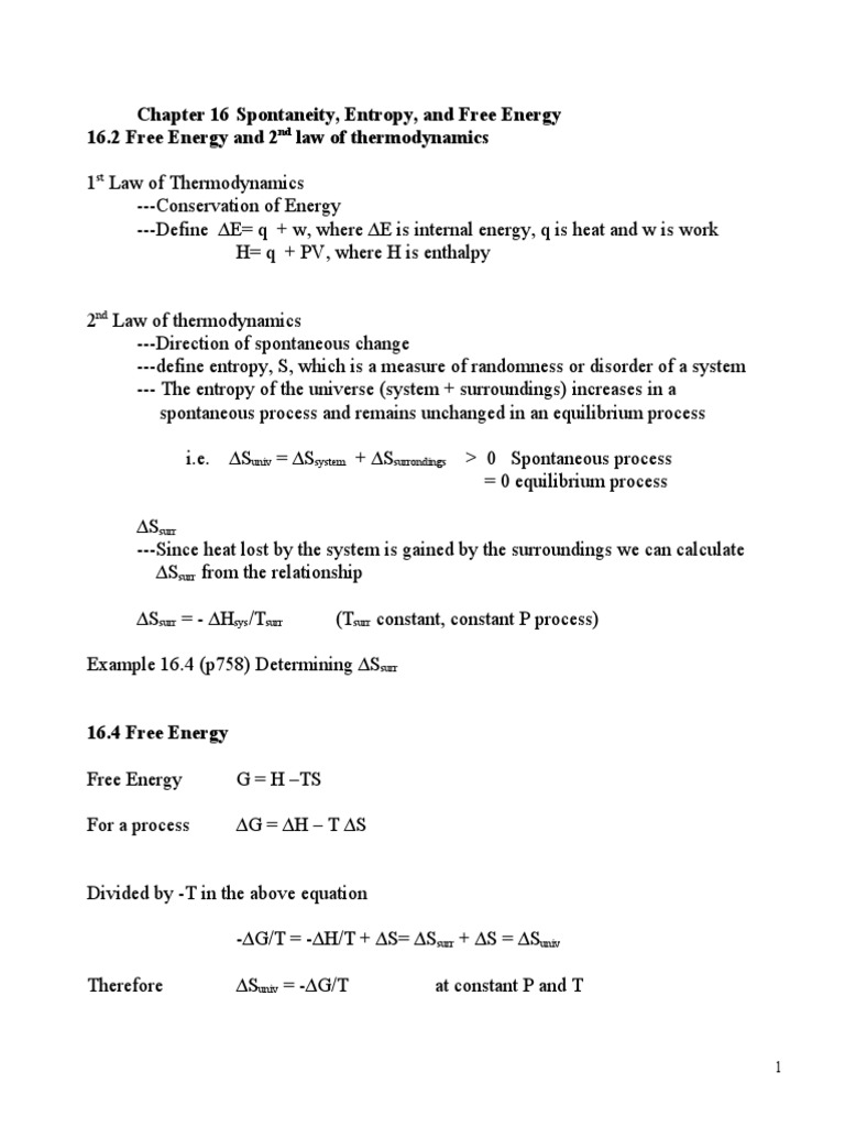 Chapter 16 Spontaneity, Entropy, and Free Energy 16.2 Free Energy and 2 ...