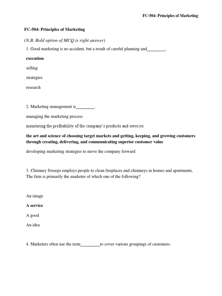 (N.B. Bold Option of MCQ Is Right Answer) : FC-504: Principles of ...