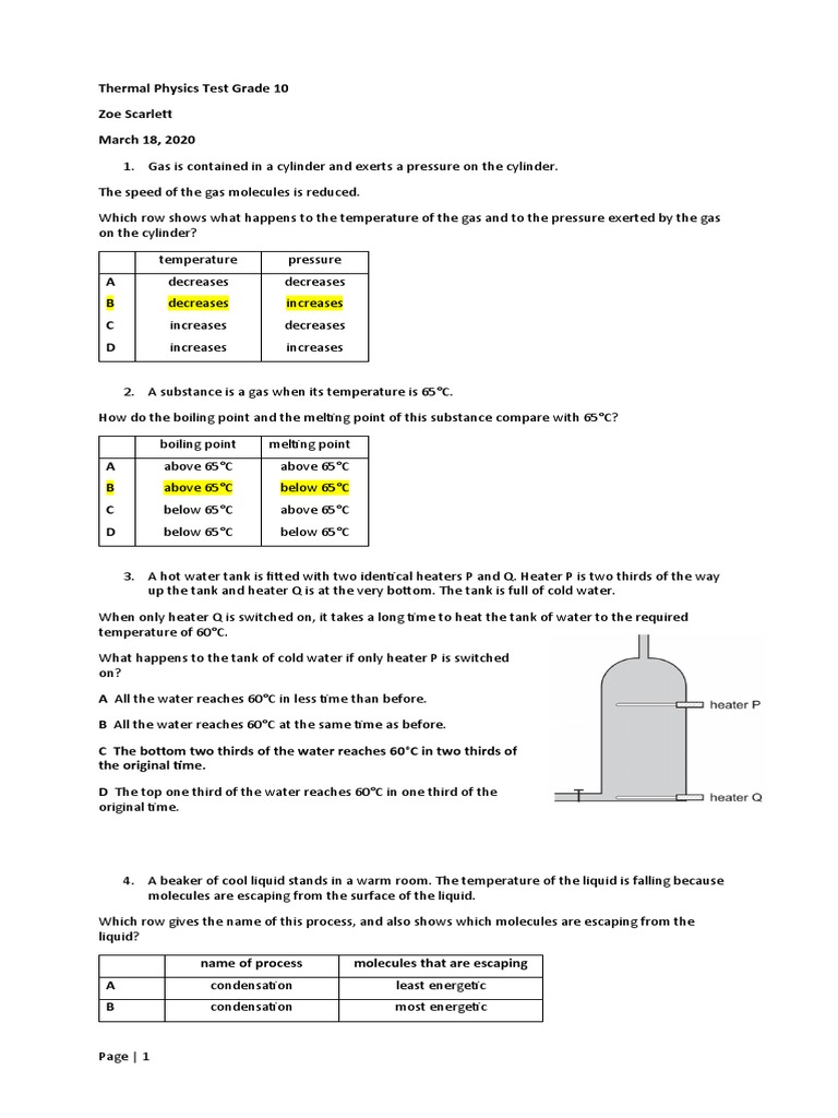 IGCSE 2.0 - Thermal Physics - Test 2018 | PDF | Heat Transfer | Gases