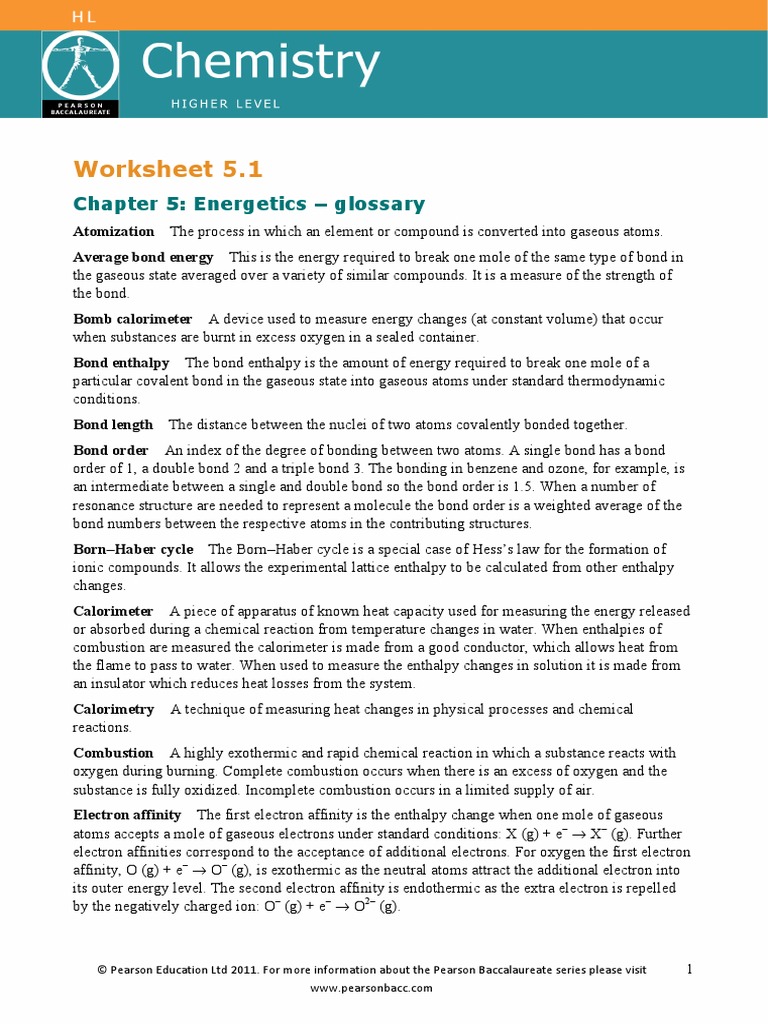 Worksheet 5.1: Chapter 5: Energetics - Glossary | PDF | Chemical Bond ...
