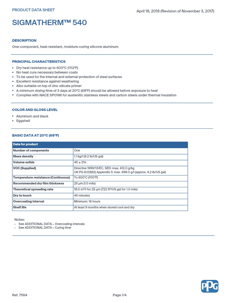 Sigmatherm™ 540: Product Data Sheet | PDF | Paint | Chemistry
