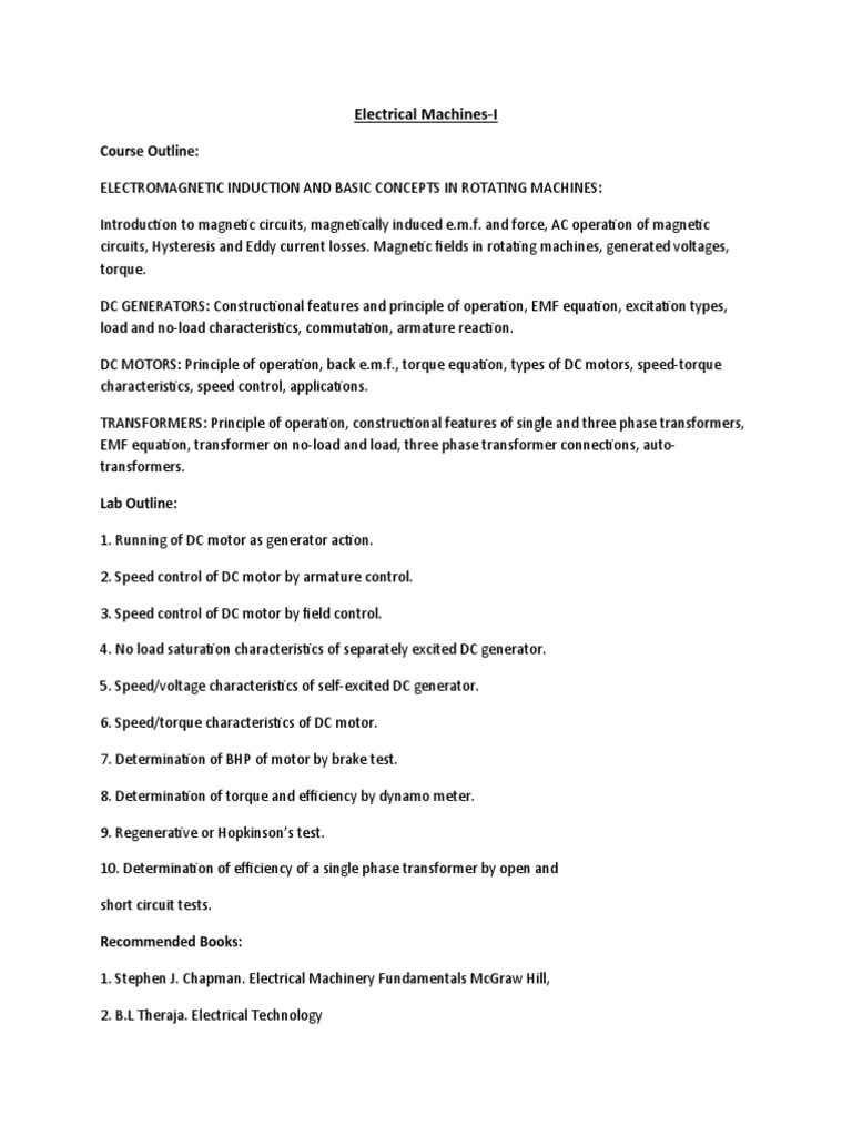 Electrical Machines-I and II | PDF | Electric Motor | Electric Generator