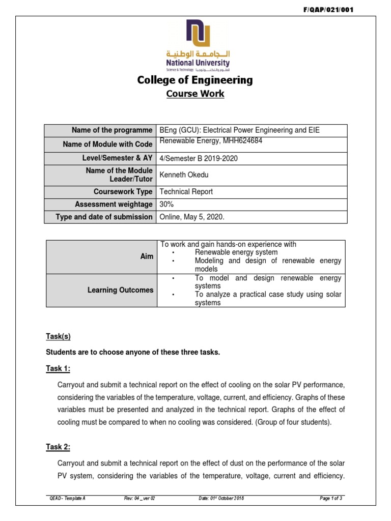 College of Engineering: Course Work | PDF | Plagiarism | Photovoltaic ...