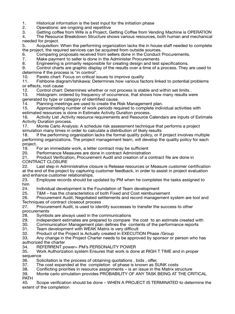 150 Important Points For PMP | PDF | Risk | Project Management