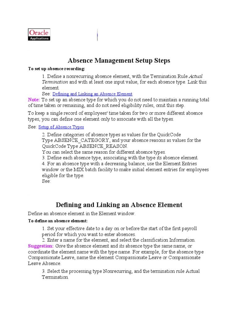 Absence Management Setup in 40 Steps | PDF | Accrual | Employment