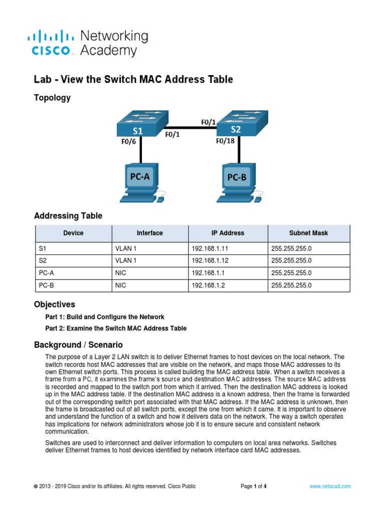 7.3.7 Lab - View The Switch Mac Address Table | PDF | Network Switch ...