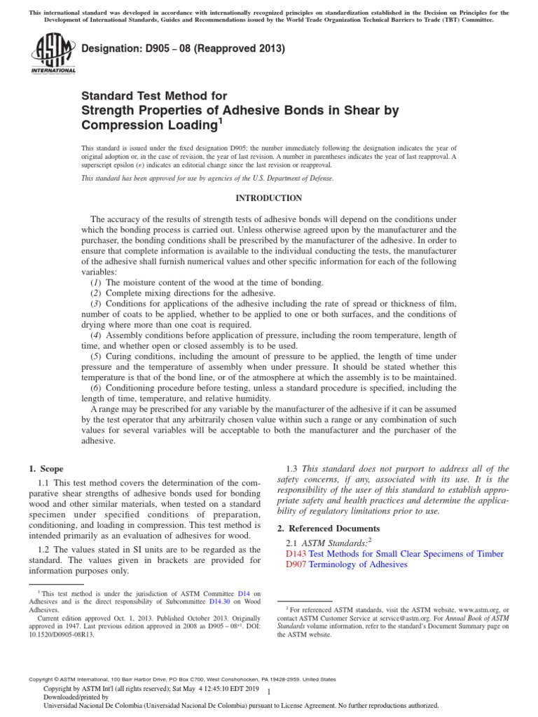 Astm D905.37404 PDF | PDF | Adhesive | Wood