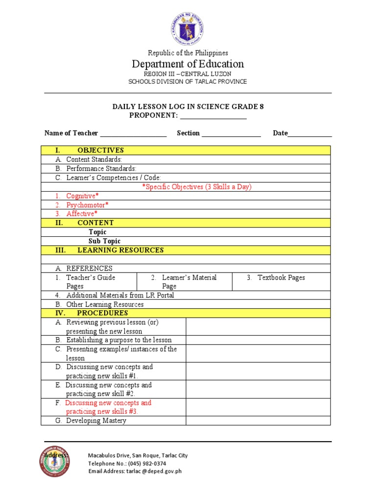 Melc G8 DLL Template | PDF | Concept | Learning