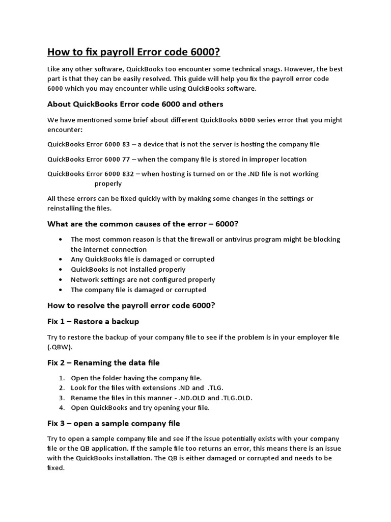How To Fix Payroll Error Code 6000 | PDF