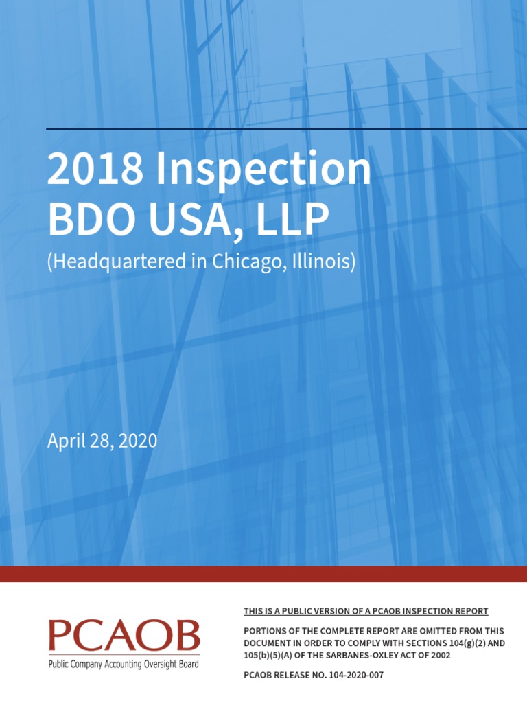 2018 Inspection Bdo Usa, LLP: (Headquartered in Chicago, Illinois ...