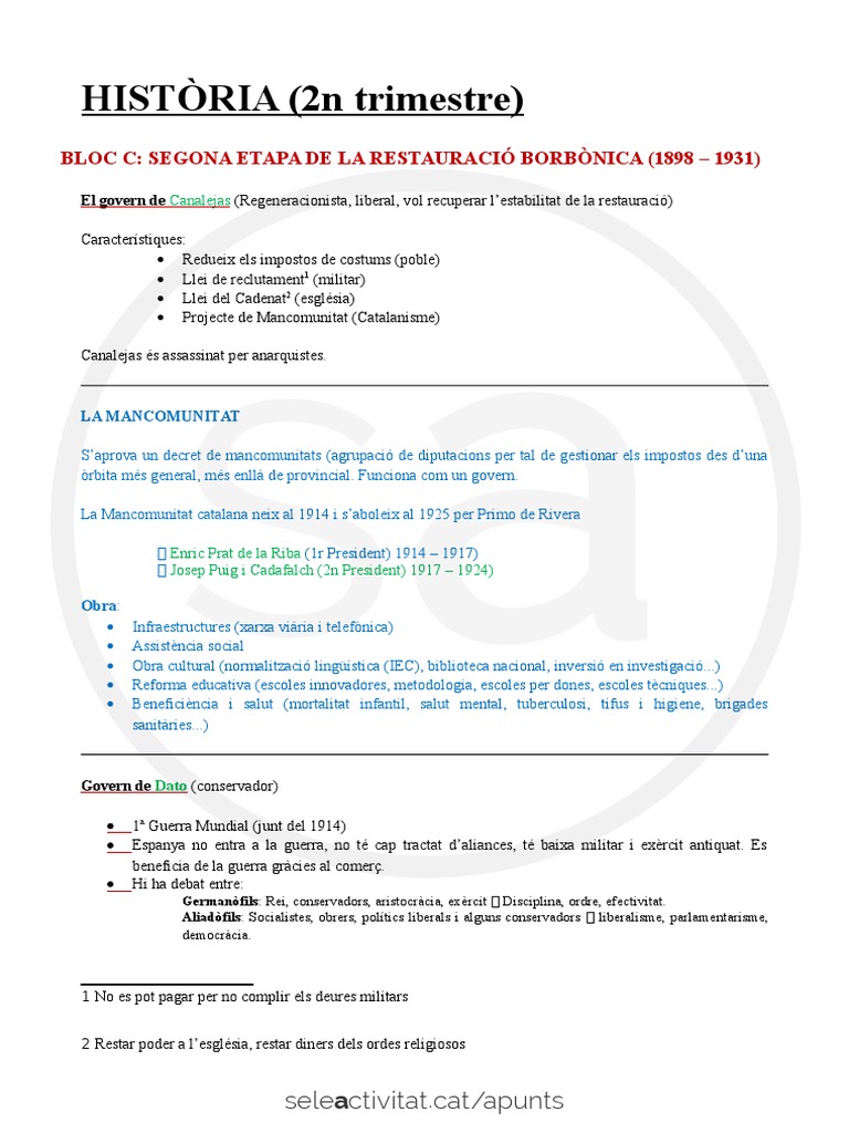 Història de 2n de Batxillerat | PDF