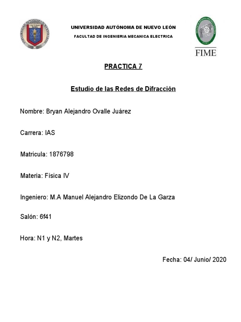 Practica 6 y 7 de Lab de Fisica 4 | PDF | Difracción | Ligero