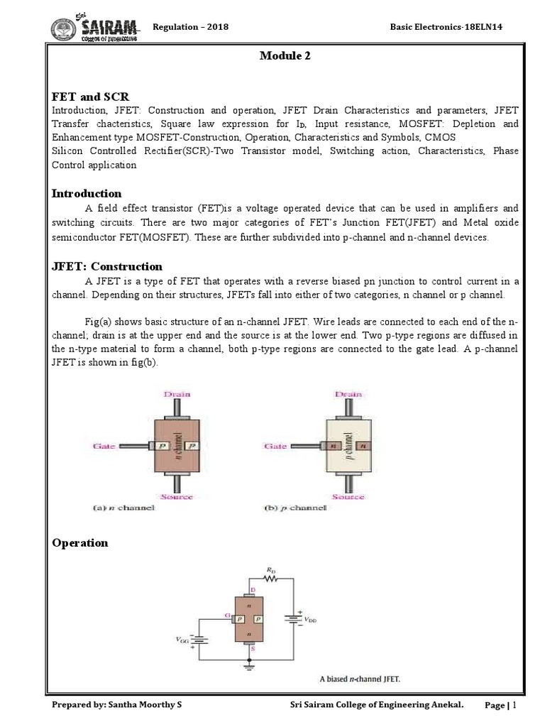 Regulation - 2018: Basic Electronics-18ELN14 | Download Free PDF | Field Effect Transistor | Mosfet