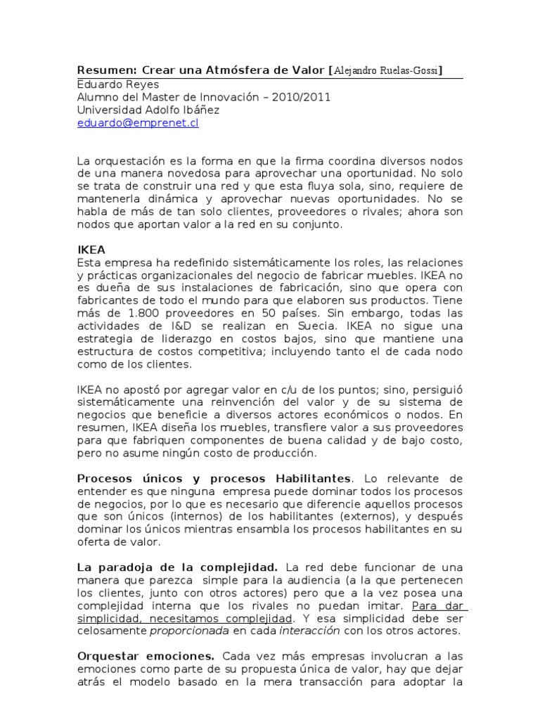 Resumen - Crear Una Atmósfera de Valor - Alejandro Ruelas-Gossi | PDF ...
