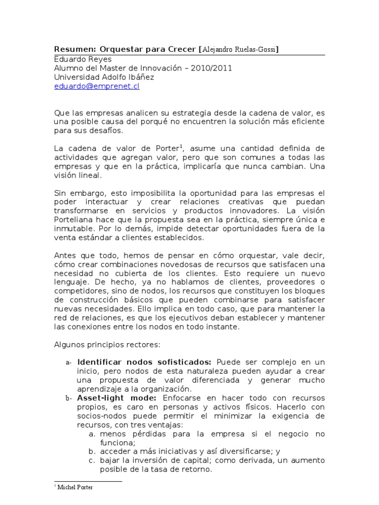 Resumen - Orquestar para Crecer - Alejandro Ruelas-Gossi | PDF | Cadena ...