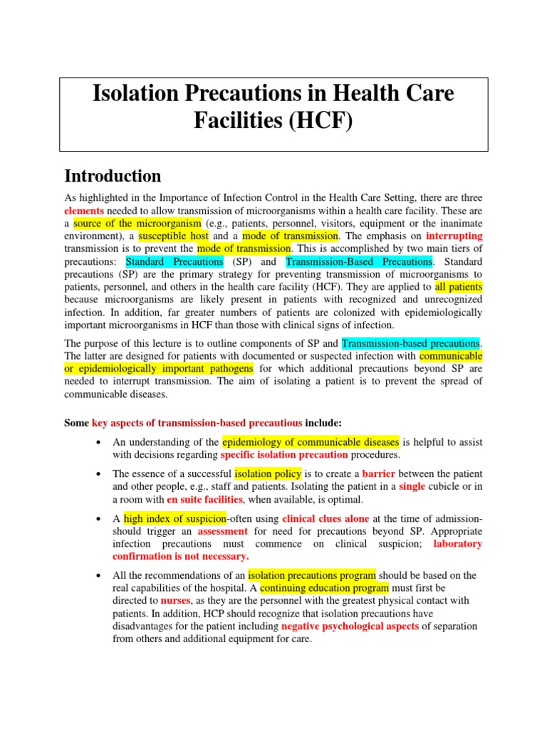 Infection Control: Isolation Precautions | PDF | Transmission (Medicine ...