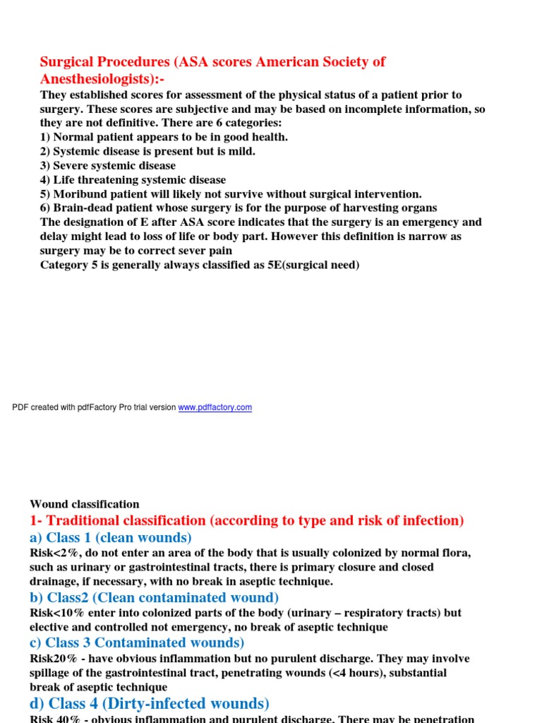 Surgical Procedures (ASA Scores American Society of Anesthesiologists ...