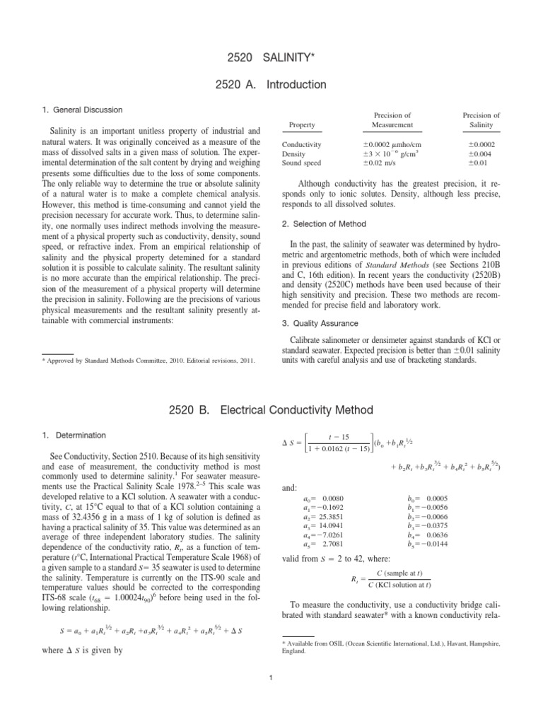 Determination of Salinity Through Electrical Conductivity Measurements ...