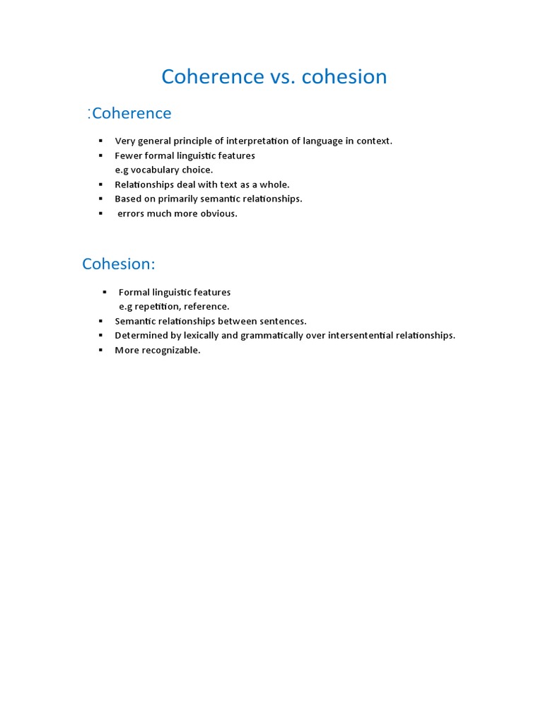 Coherence vs. Cohesion in Language | PDF