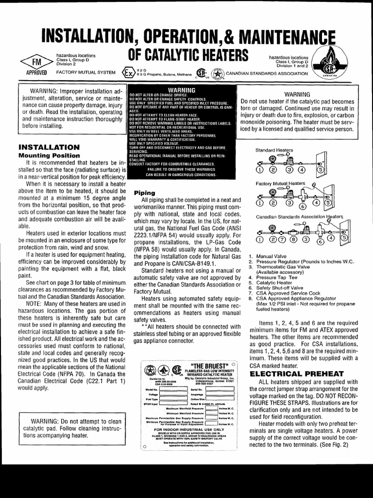Bruest Catalytic Heaters Operation and Maintenance Manual | PDF | Valve ...