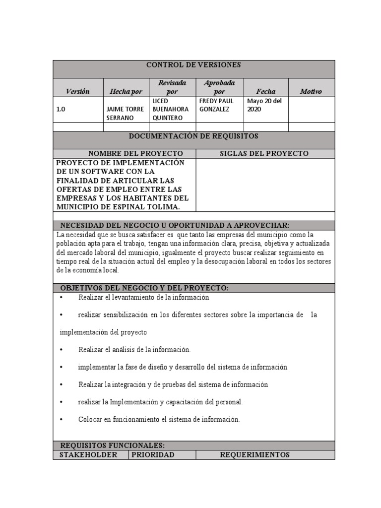 Plantilla Documentacion de Requisitos | PDF | Usuario (informática) | Apoyo