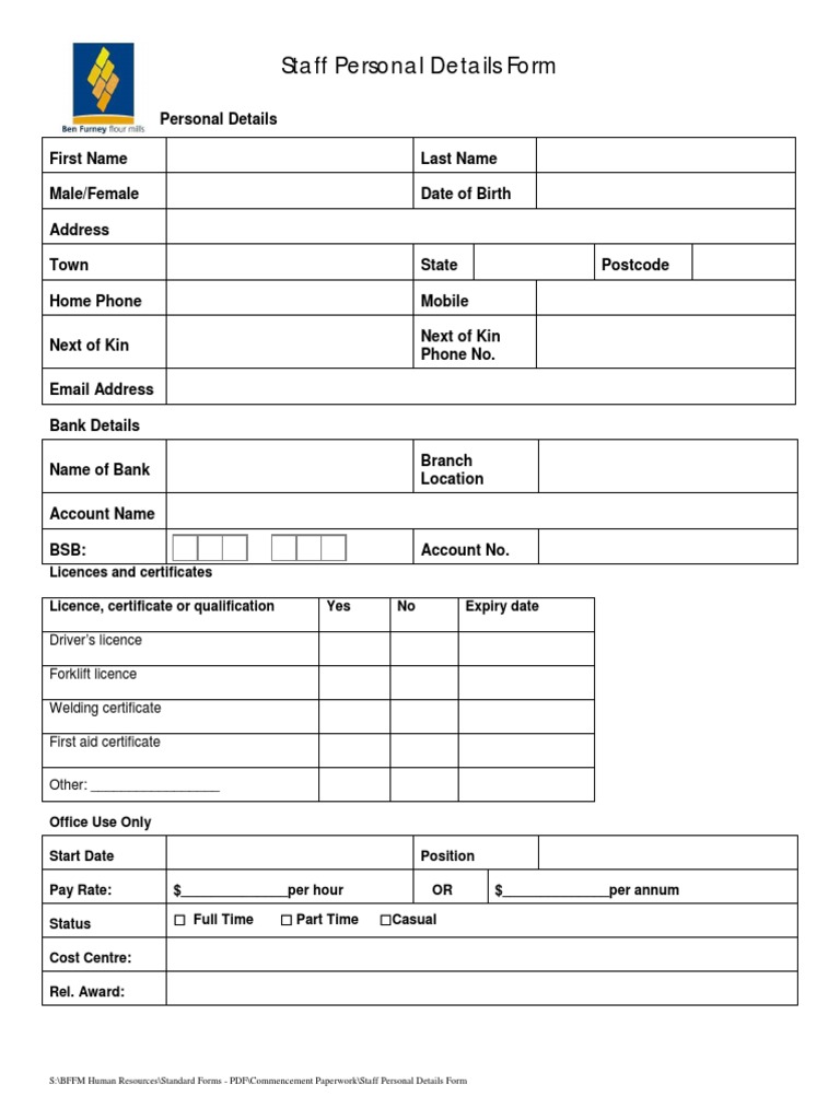 Staff Personal Details Form: Licences and Certificates Licence ...