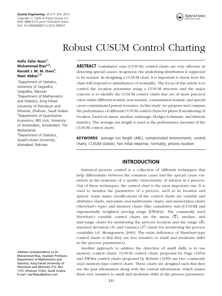 Robust CUSUM Control Charting PDF | PDF | Robust Statistics | Median