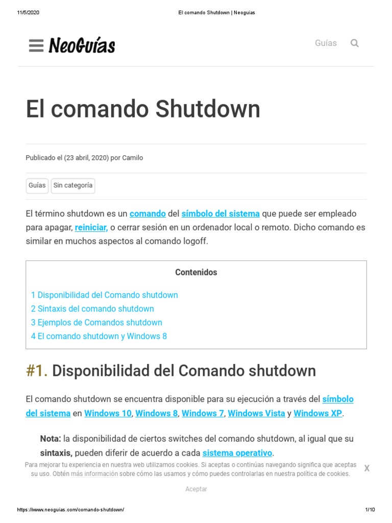 El Comando Shutdown - Neoguias | PDF | Cookie HTTP | Windows 8