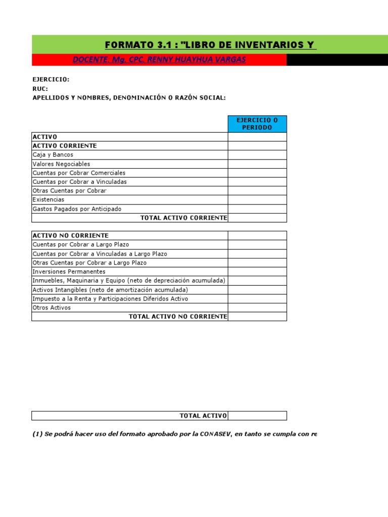 Formato 3.1 - Libro de Inventarios y Balances - Balance General | PDF ...