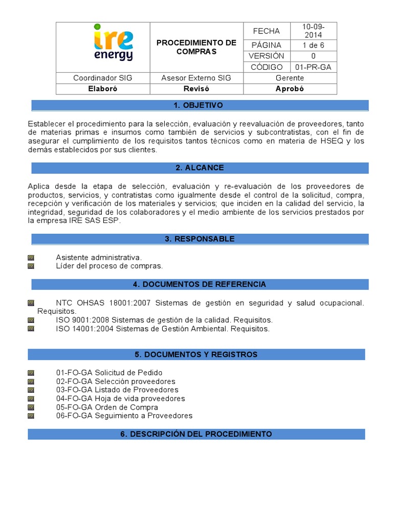 01-PR-GA Procedimiento de Compras | PDF | Calidad (comercial) | Economias