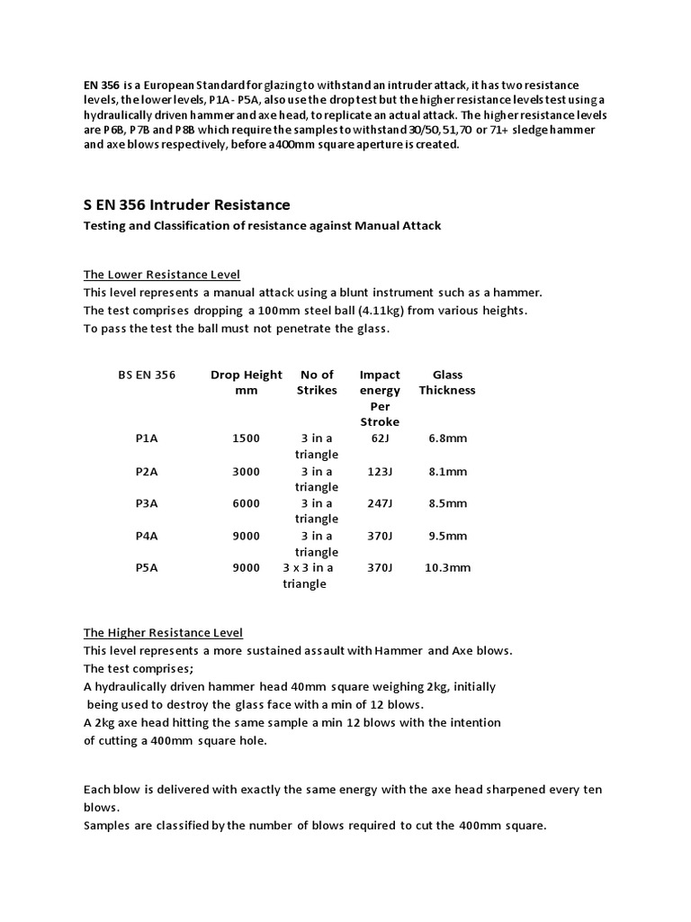 S EN 356 Intruder Resistance: Testing and Classification of Resistance ...