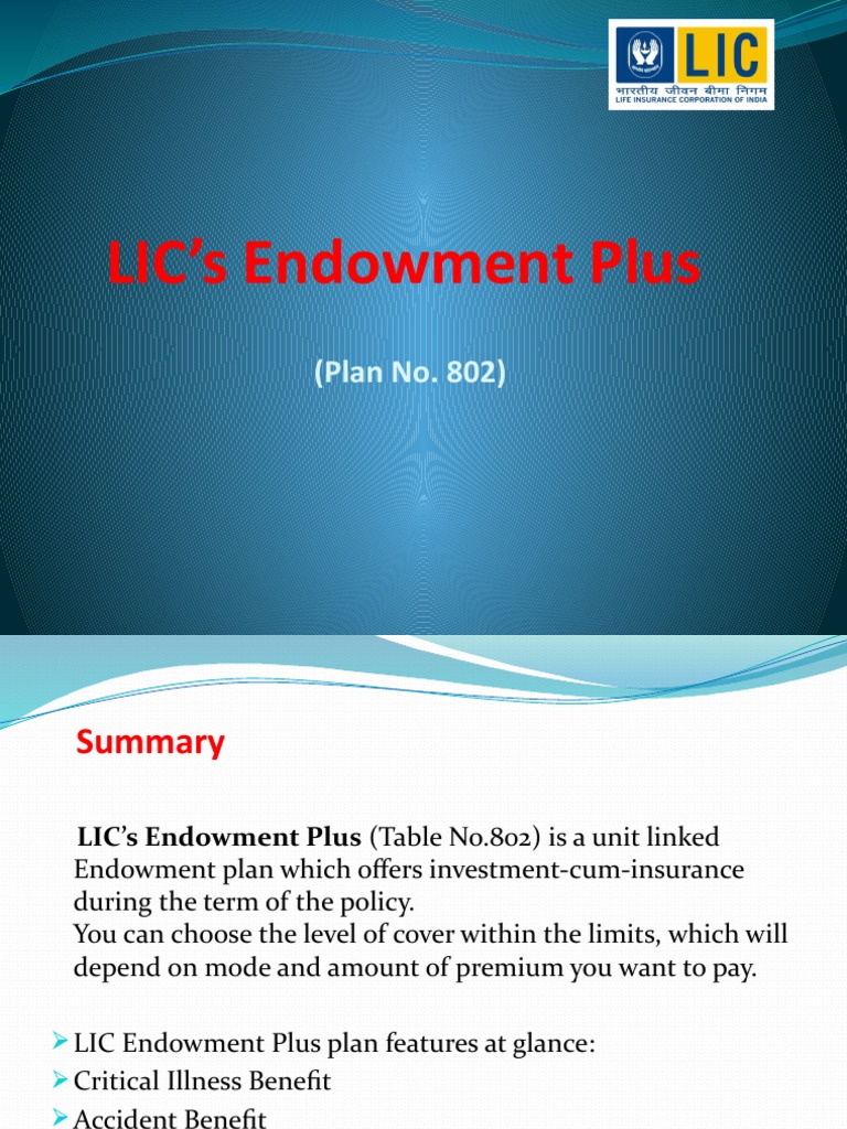 LIC's Endowment Plus: (Plan No. 802) | Download Free PDF | Insurance ...
