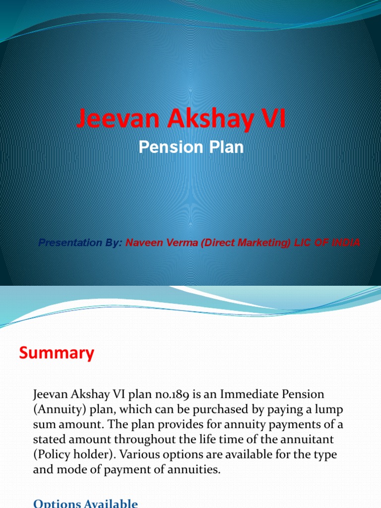 Jeevan Akshay VI: Pension Plan | PDF | Personal Finance | Annuity ...