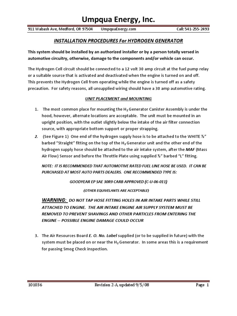 Hydrogen Generator Installation Manual | PDF | Oxygen | Explosion