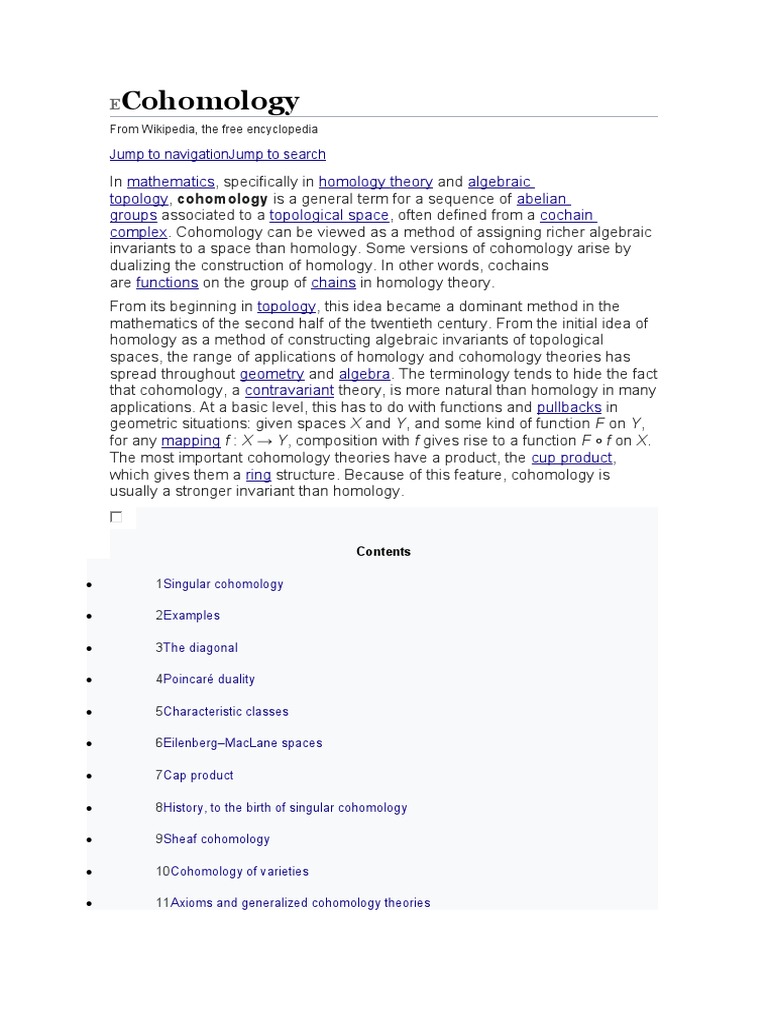 Cohomology: Mathematics Homology Theory Algebraic Topology Abelian ...