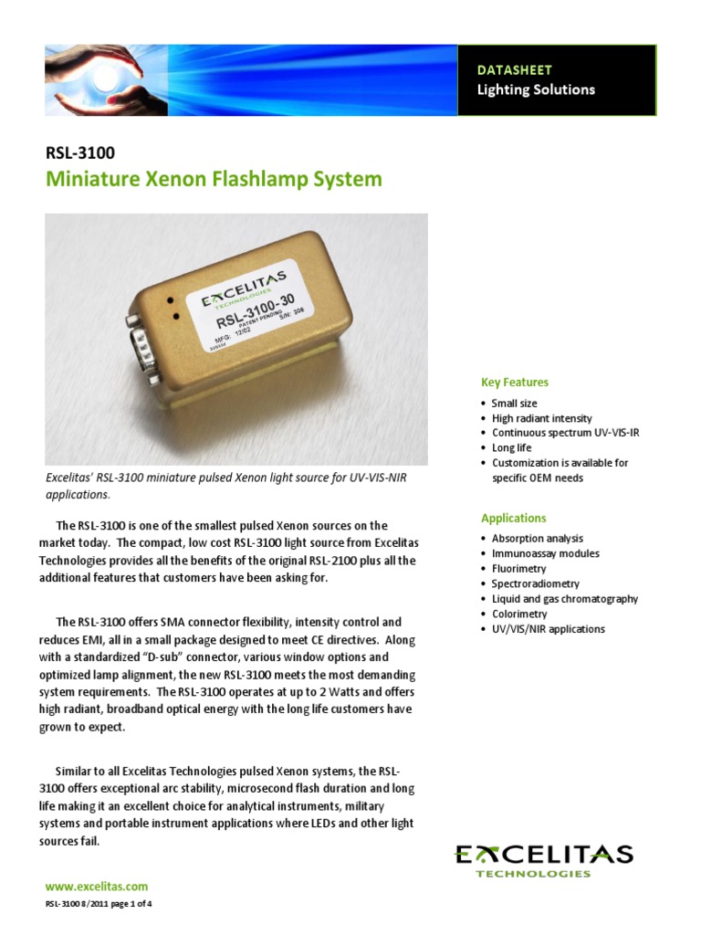 RSL-3100 Xenon Light Source Datasheet | PDF | Ultraviolet–Visible ...