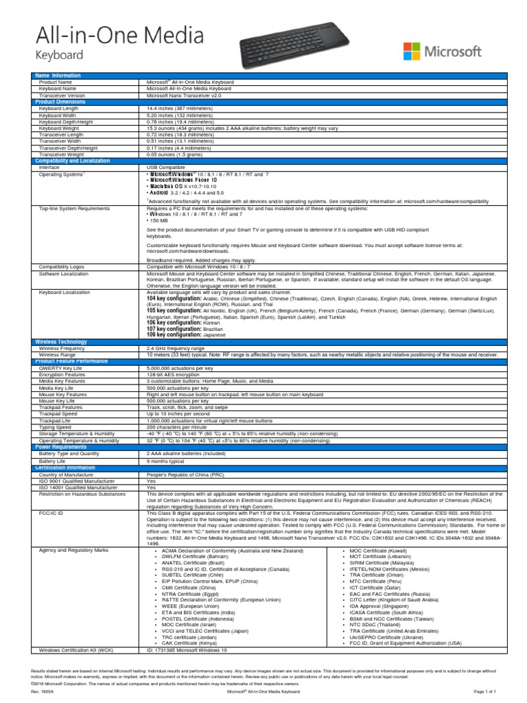 TDS - All-In-One Media Keyboard PDF | PDF | Computer Keyboard ...