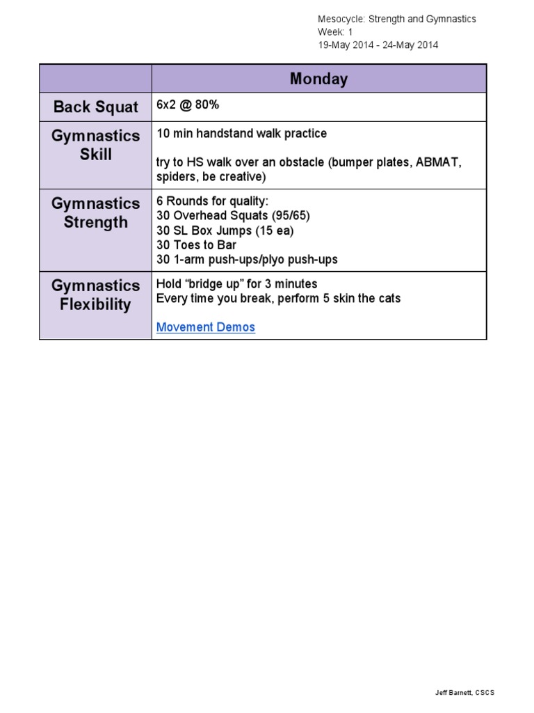 B2B Strength and Gymnastics Week 1 | PDF | Gymnastics | Athletic Sports