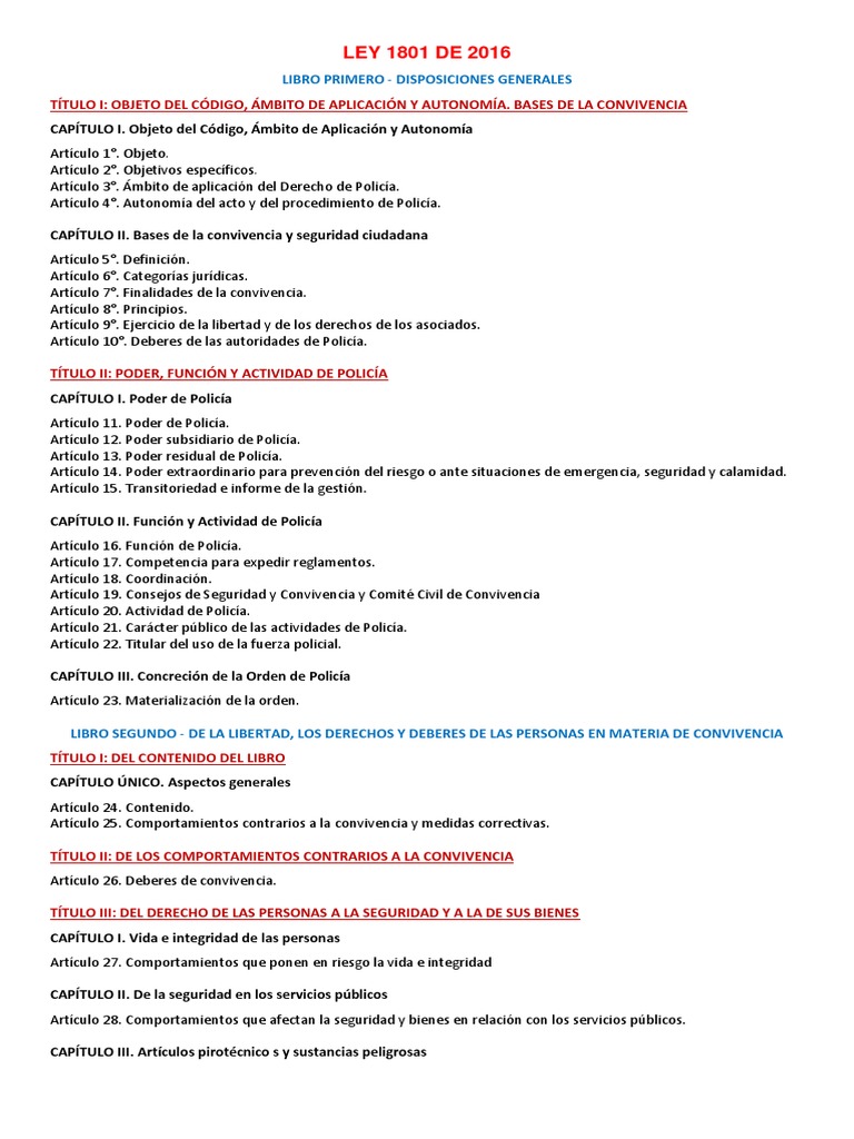 LEY 1801 DE 2016 (Actualizada) PDF | PDF | Policía | Regulación
