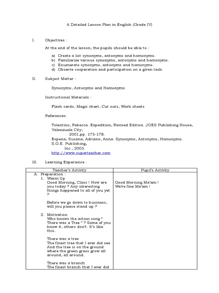 A Detailed Lesson Plan in English | PDF